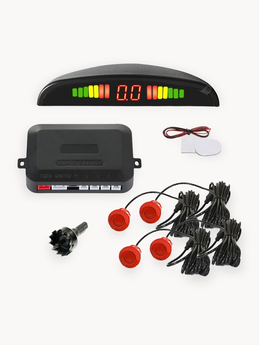 Парковочный радар / Парктроник на 4 датчика Assistant Parking Sensor, красный