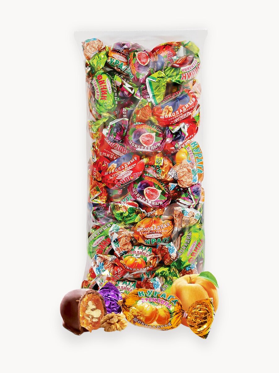 Конфеты из сухофруктов набор на Новый год 2026 Микс: Чернослив с грецким орехом, Курага с грецким орехом, Инжир и Финик, пакет 1 кг