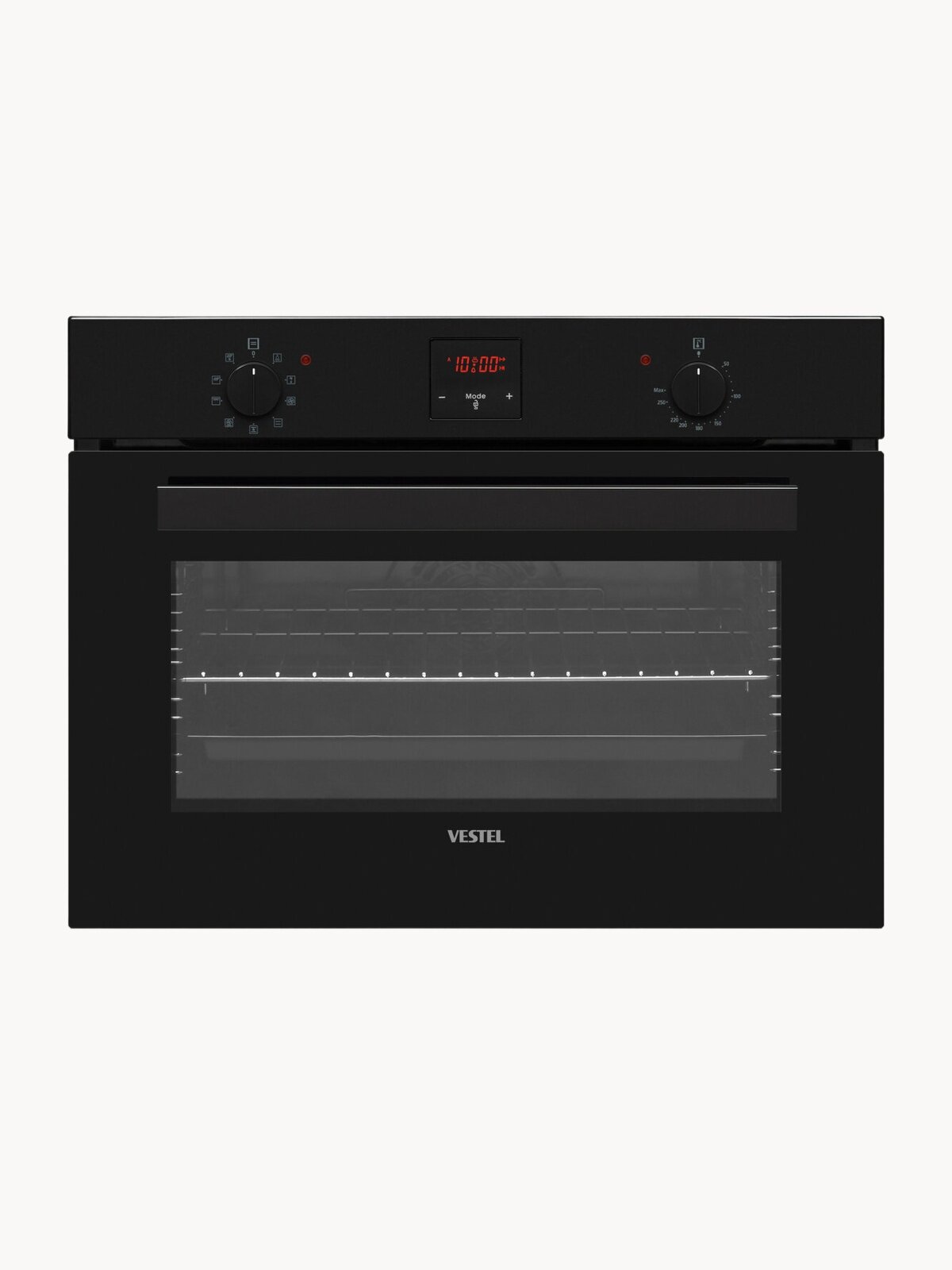 Компактный духовой шкаф встраиваемый Vestel 60 см, 50 л, 9 режимов, 3D конвекция, двойной гриль, таймер, два стекла