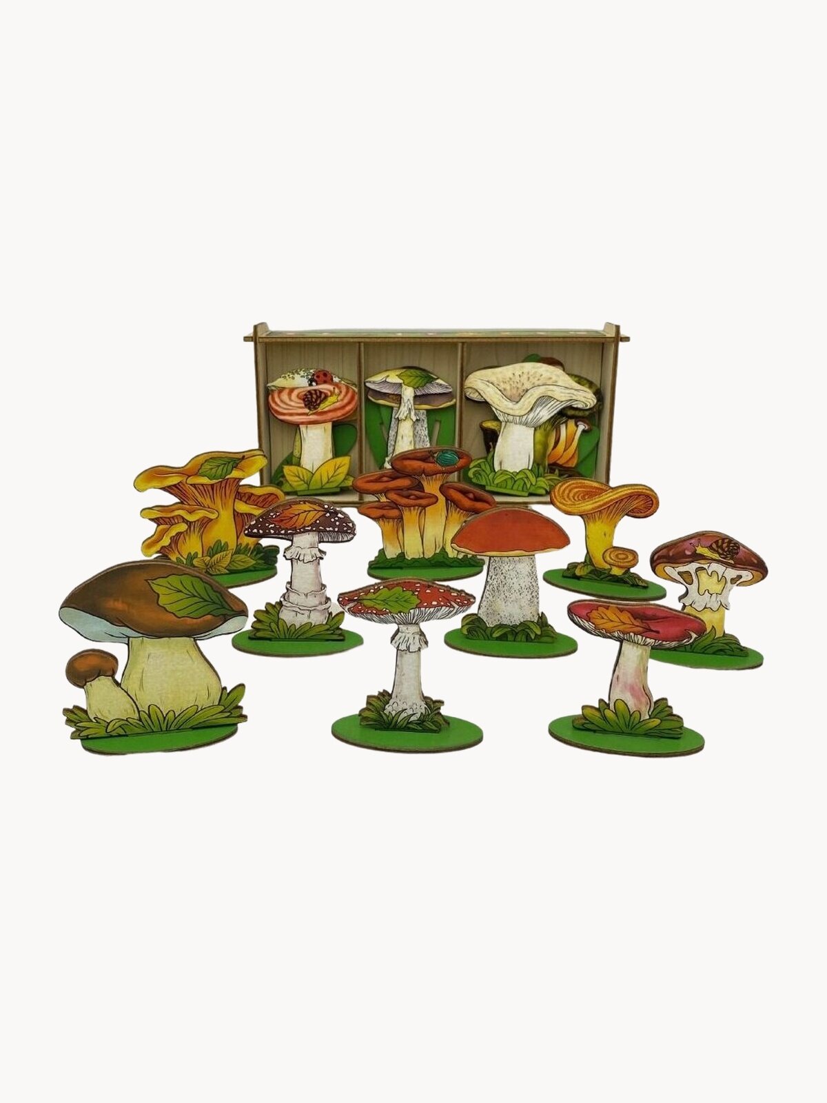 Набор обучающий "Грибы на подставке" в деревянной коробке, 36 деталей, от 3 лет