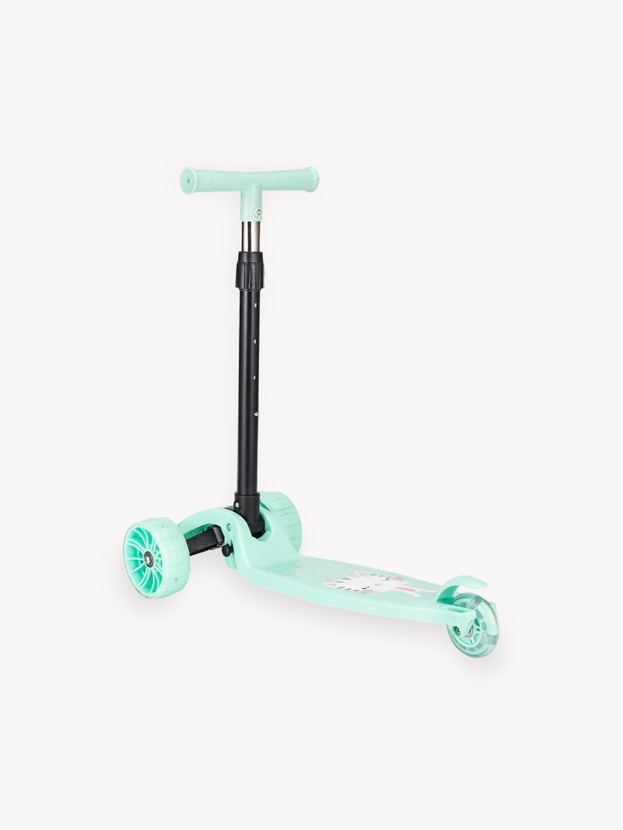 Самокат 3х-колесный серия "Sweety" со складной ручкой, колеса PU, световые эффекты, нагрузка до 30 кг, бирюзовый