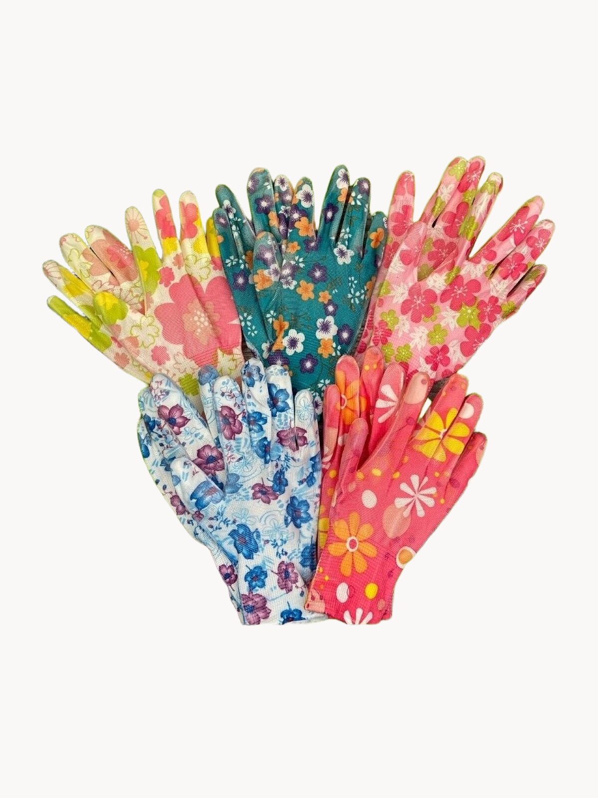 Перчатки садовые нейлоновые с покрытием/Перчатки садовые/Садовые перчатки для сада и огорода/5 пар/Силиконовый облив