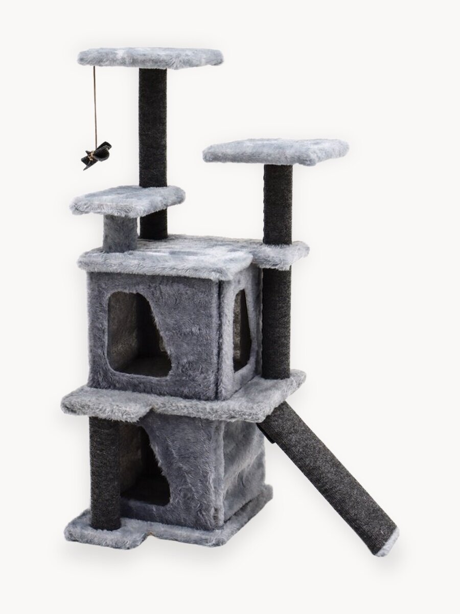 Домик для кошек с когтеточкой, квадратный, этажи 33 х 40 х 103 см, ковролин , серая 10958075