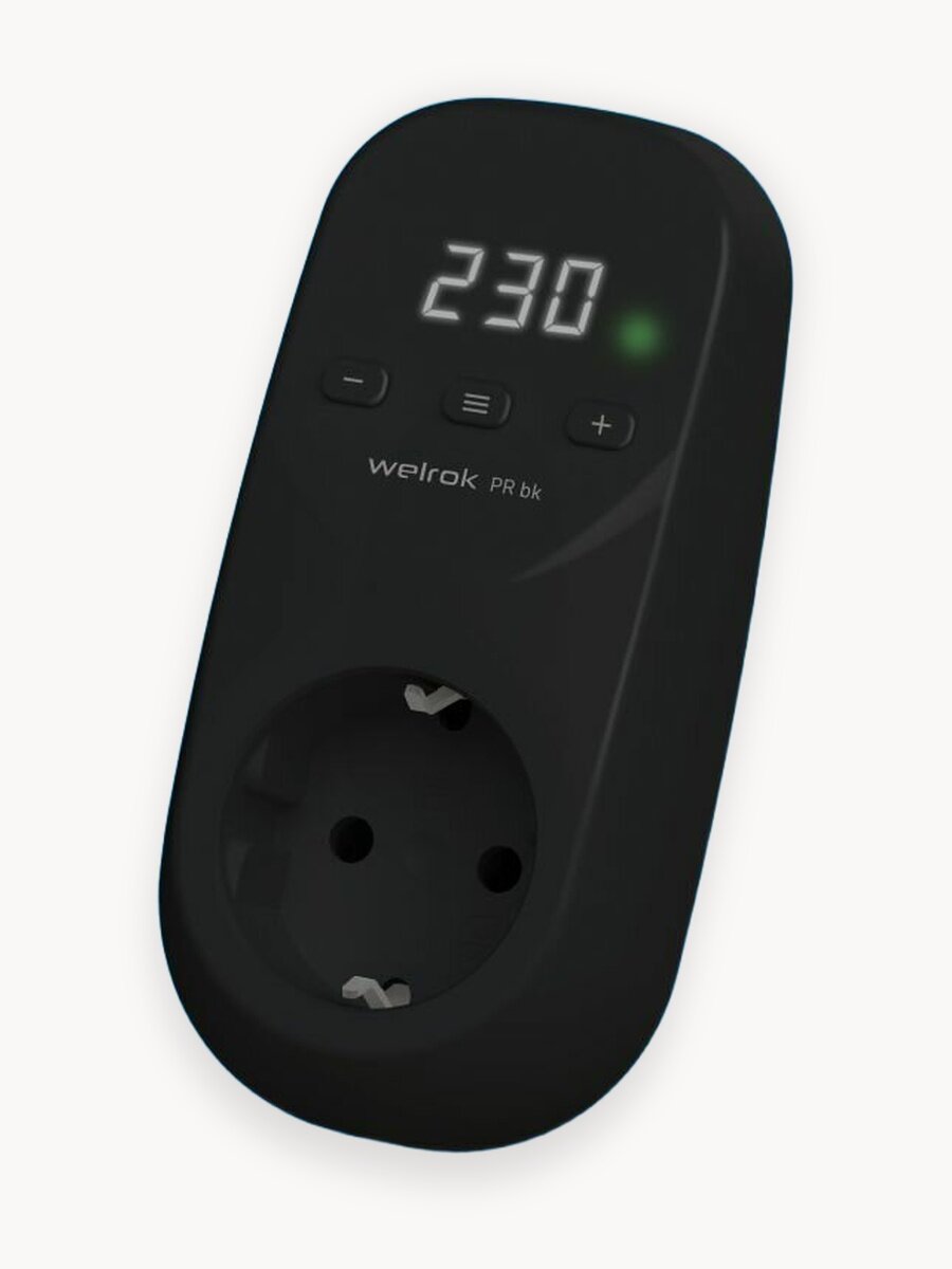 Реле напряжения в розетку Welrok PR bk, однофазное, цвет черный