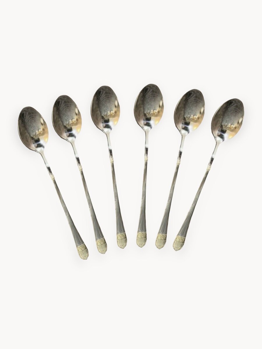 Ложки чайные с длинной ручкой , кофейная , десертная , коктейльная , 6 шт , с узором