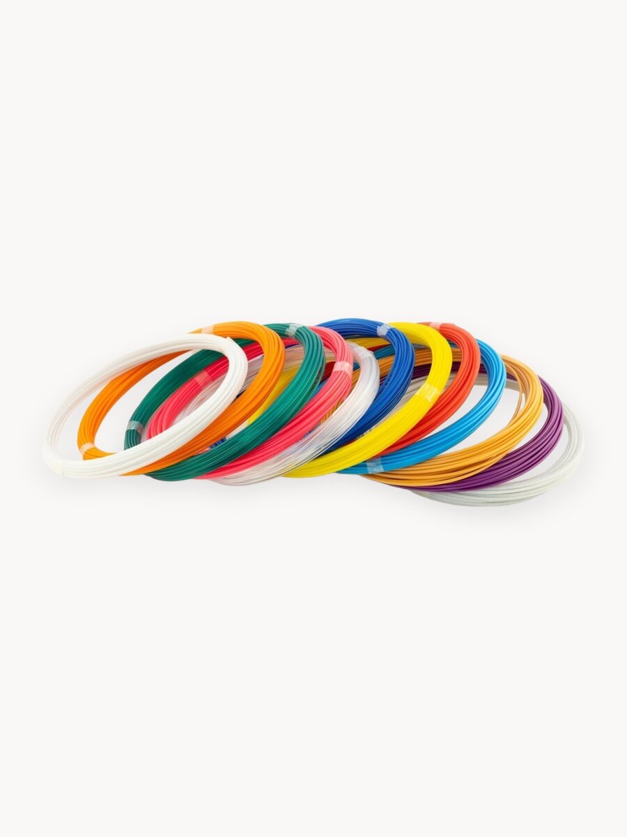 Набор пластика PLA 3DPEN-2 для 3D ручки 10 мотков по 10 метров и 2 мотка светящегося пластика