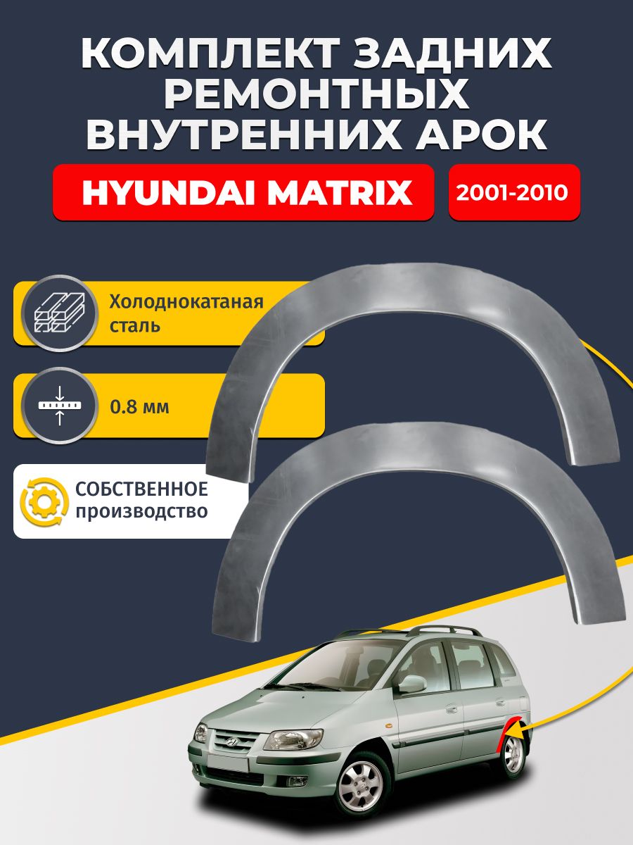 Комплект задних ремонтных внутренних арок для автомобиля Hyundai Matrix 2001-2010 (Хендай Матрикс). Холоднокатаная сталь 0,8 мм.