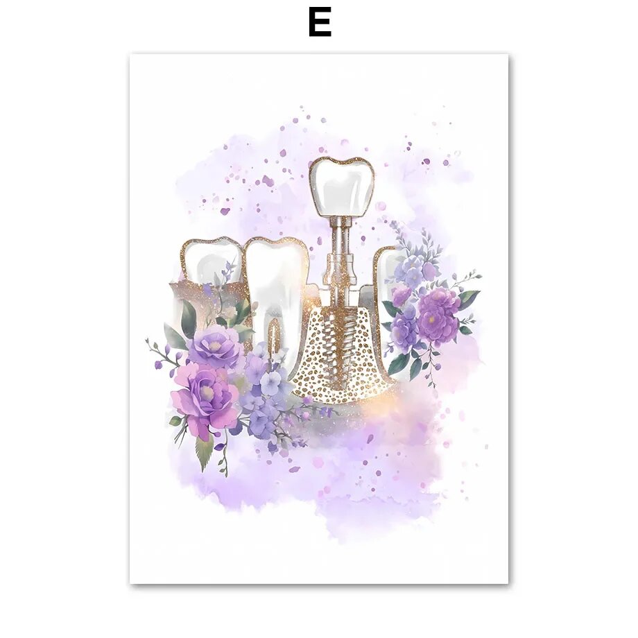 Художественные плакаты на холсте с изображением анатомии зубов, цветов, орального здоровья, акварельные Плакаты для стоматологии, настенные картины для декора стоматологической клиники