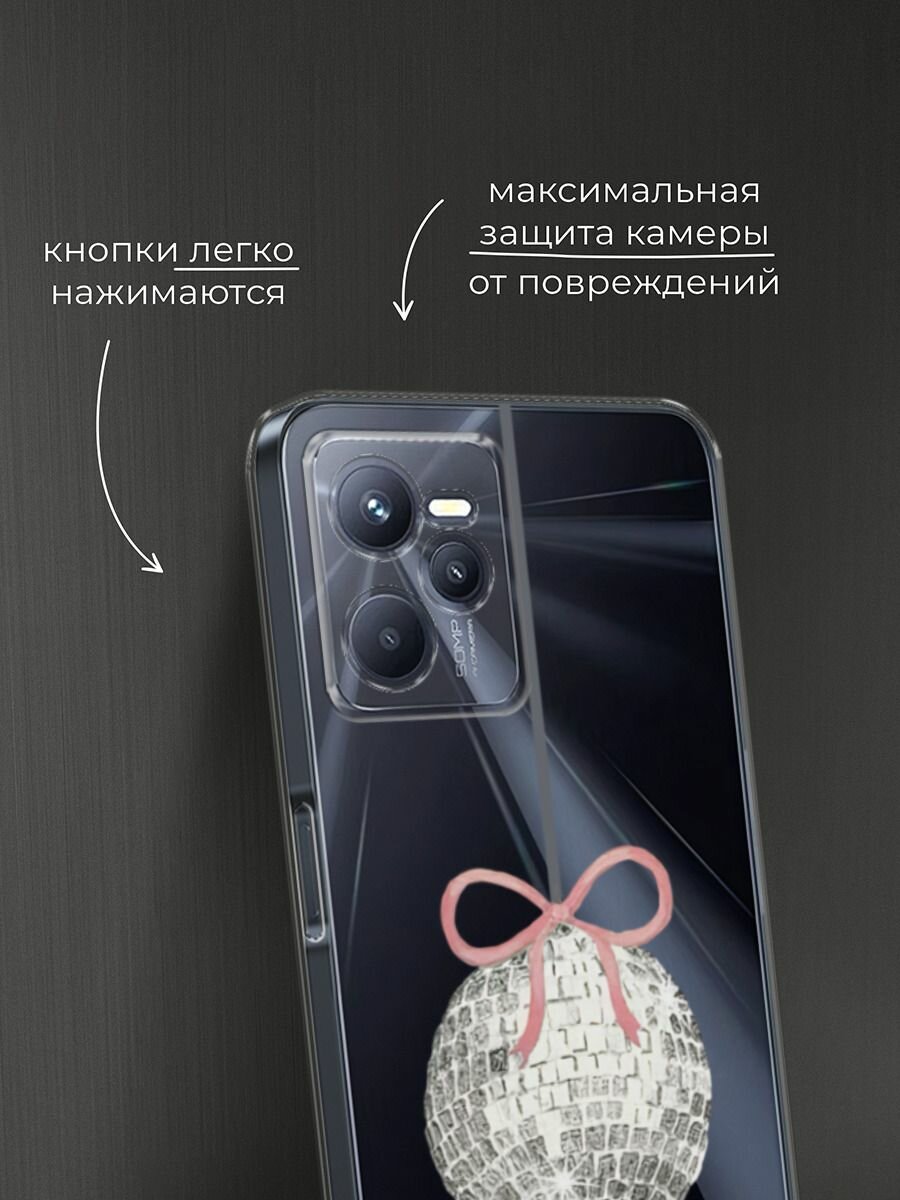 Чехол на Realme C35 / Реалми C35 с принтом Новогодний диско шар, прозрачный — фото 1
