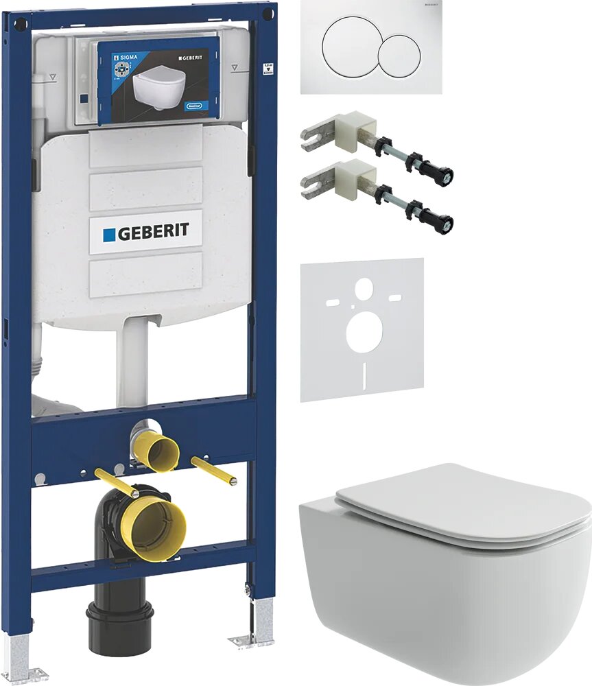 Комплект Унитаз подвесной Ceramicanova Noel CN3013 / Крепления Geberit Duofix к стене / Шумоизоляция, Инсталляция UP 320 111.300.00.5, Кнопка Sigma белая