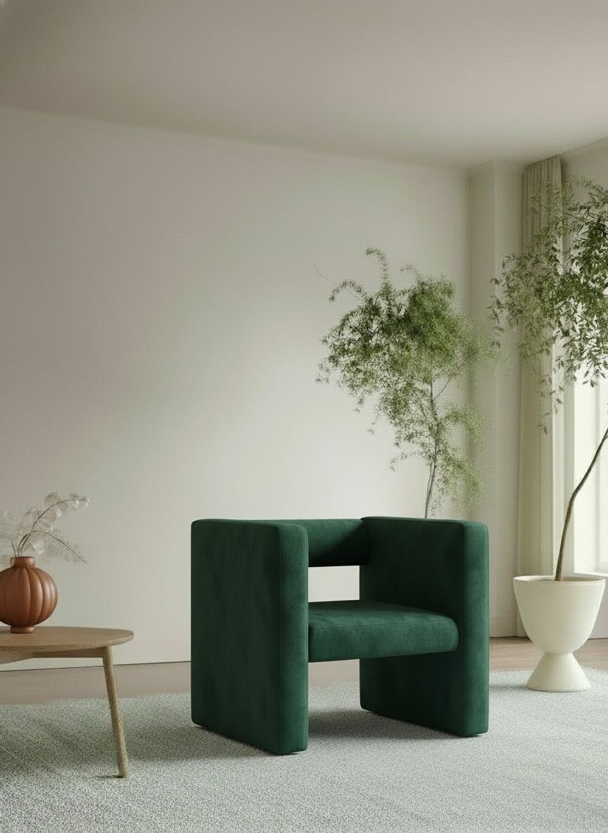 Кресло Бета с подлокотниками зеленый велюр в офис, дом, салон красоты, прихожую, гостиную, зону ожидания.