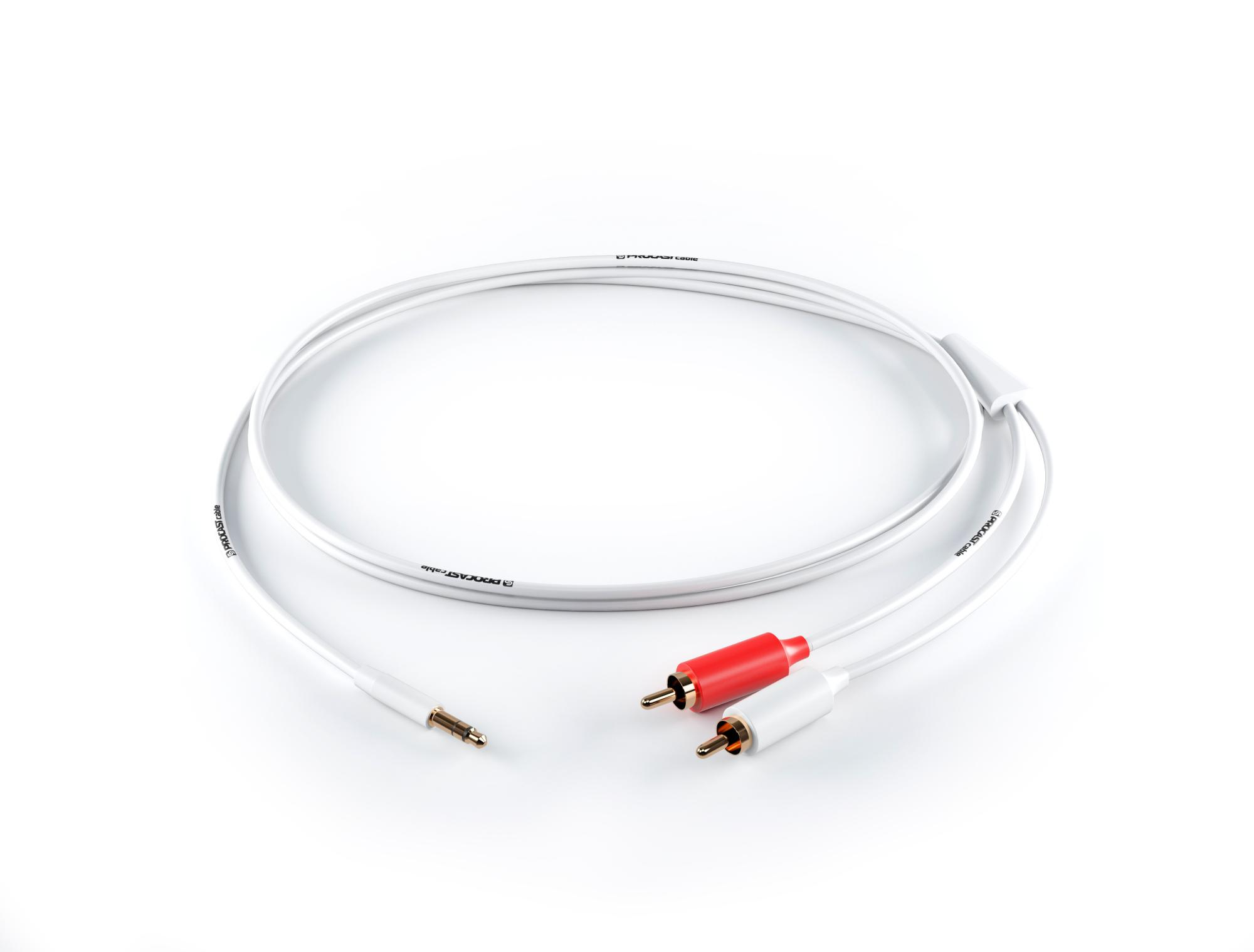 PROCAST cable M-MJ/2RCA.2 - Профессиональный межблочный соединительный звуковой кабель с разъёмами miniJack 3,5mm с одной стороны и 2RCA с другой. Длина 2 метра