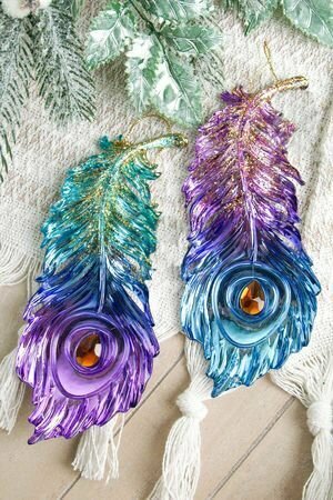 Набор ёлочных игрушек перья радужного павлина, пластик, 18 см, 2 шт, Kurts Adler T3654-набор