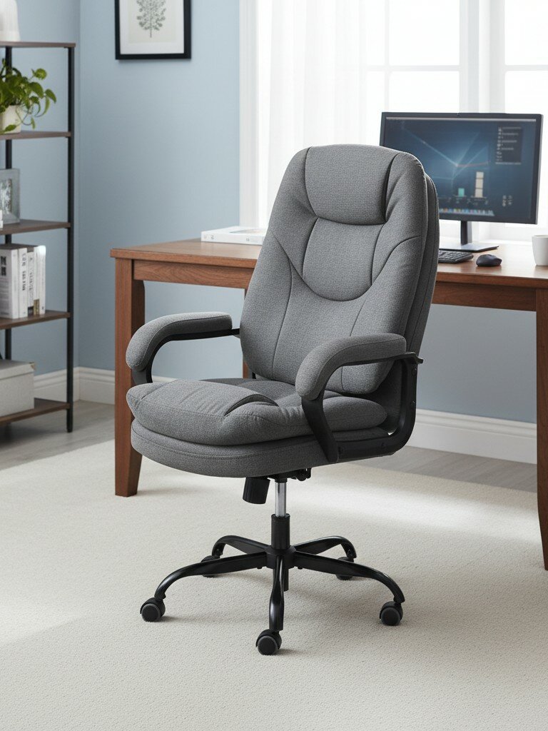 Компьютерное офисное кресло TetChair COMFORT Lux (22) metalBL на колесиках с подлокотниками, обивка ткань, цвет серый