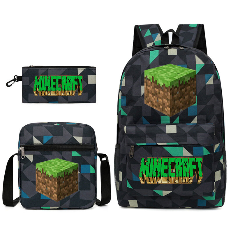 21 Популярные игры Minecraft Creeper Рюкзак Ручка Сумка Сумка из трех частей Холщовая школьная сумка 02