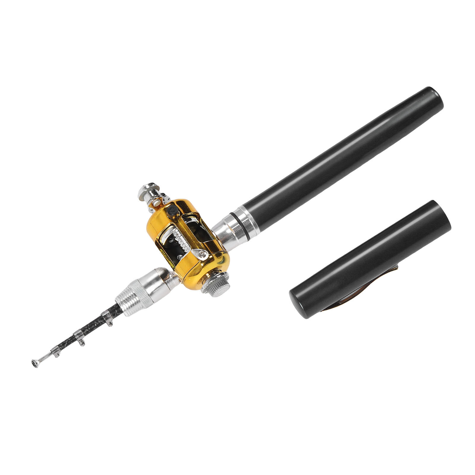 Миниатюрная удочка-ручка, портативная карманная удочка с катушкой для рыбалки на открытом воздухе, черная