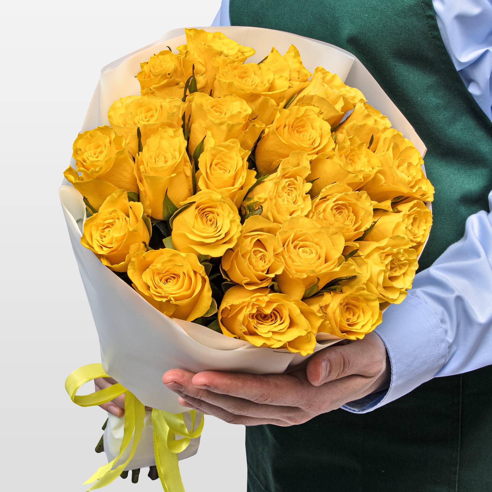 Букет желтых Роз Кения 40 см 25 шт Радостный Сюрприз