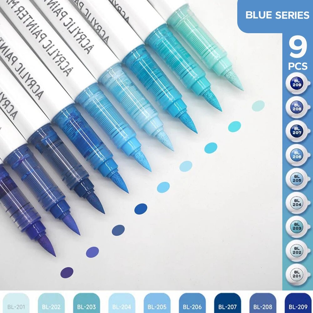 Акриловые маркеры Blue Series, 9 цветов, синий