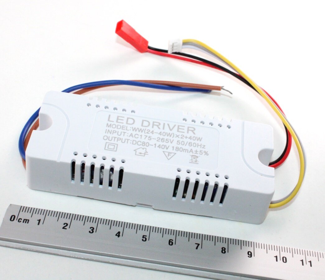 80-140VDC, 3х180mA, вх.175-265VAC, 120W, I(24-40W)х2+40W-SoftLight, Драйвер тока 3 канальный, 85x35х18мм