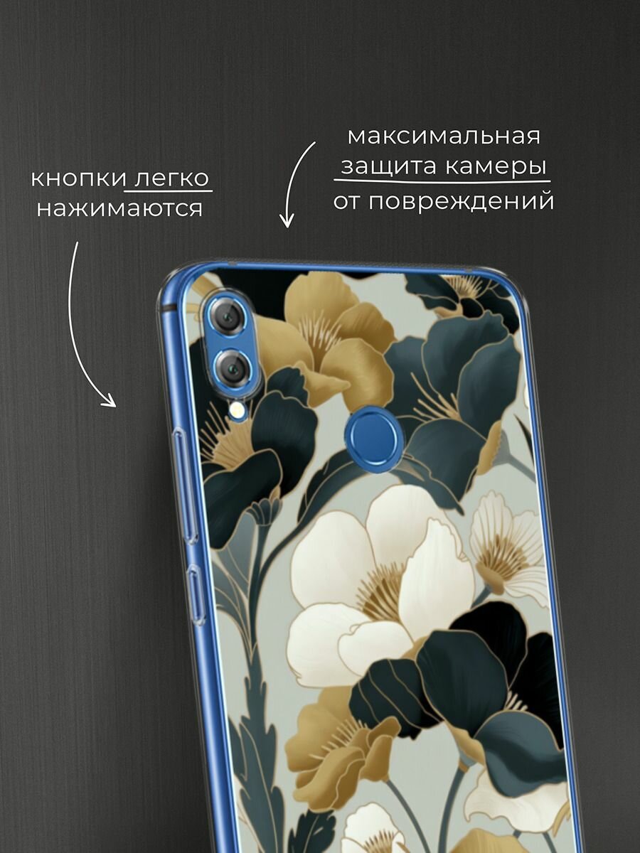 Чехол на Honor 8X / Хонор 8Х с принтом Золотые и белые цветы — фото 1