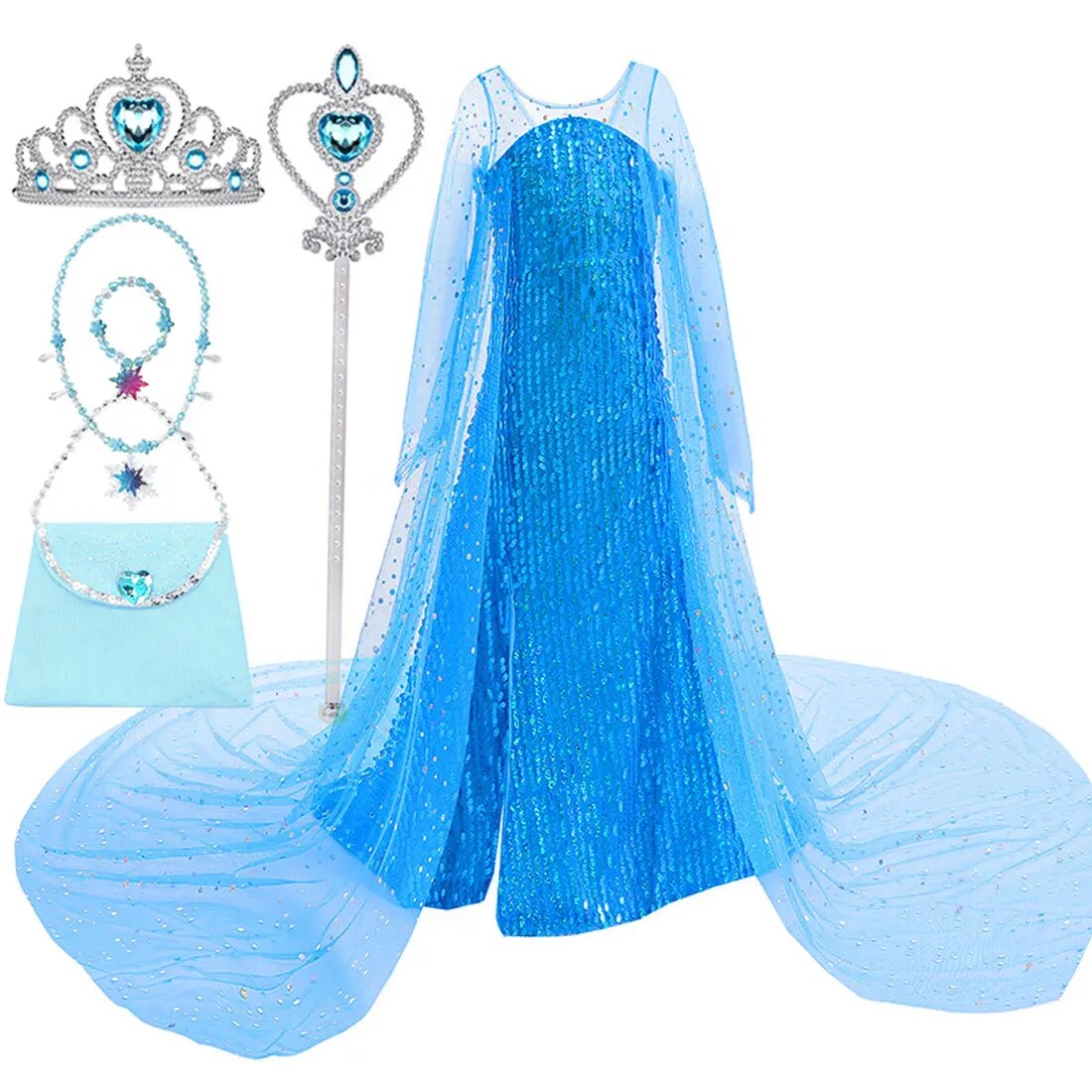Платье Эльзы Disney синее хлопковое для девочек 2-10 лет