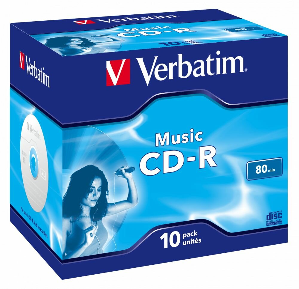 Оптические диски Verbatim для записи CD-R AUDIO 80 мин для музыкальных файлов 10 шт. в коробках