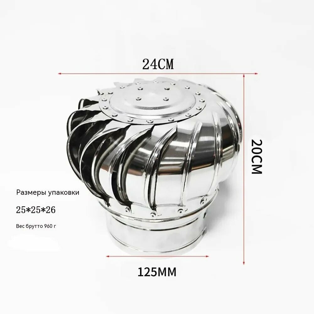 Вращающийся колпак для вытяжки дымохода из нержавеющей стали: защищает дымовую трубу, улучшает,125mm