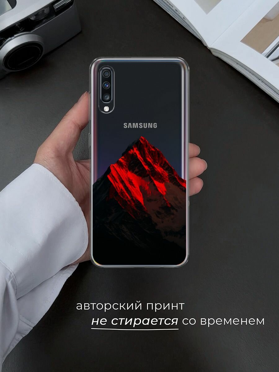 Чехол на Samsung Galaxy A70 / Самсунг Галакси А70 с принтом Красная гора 2, прозрачный — фото 1