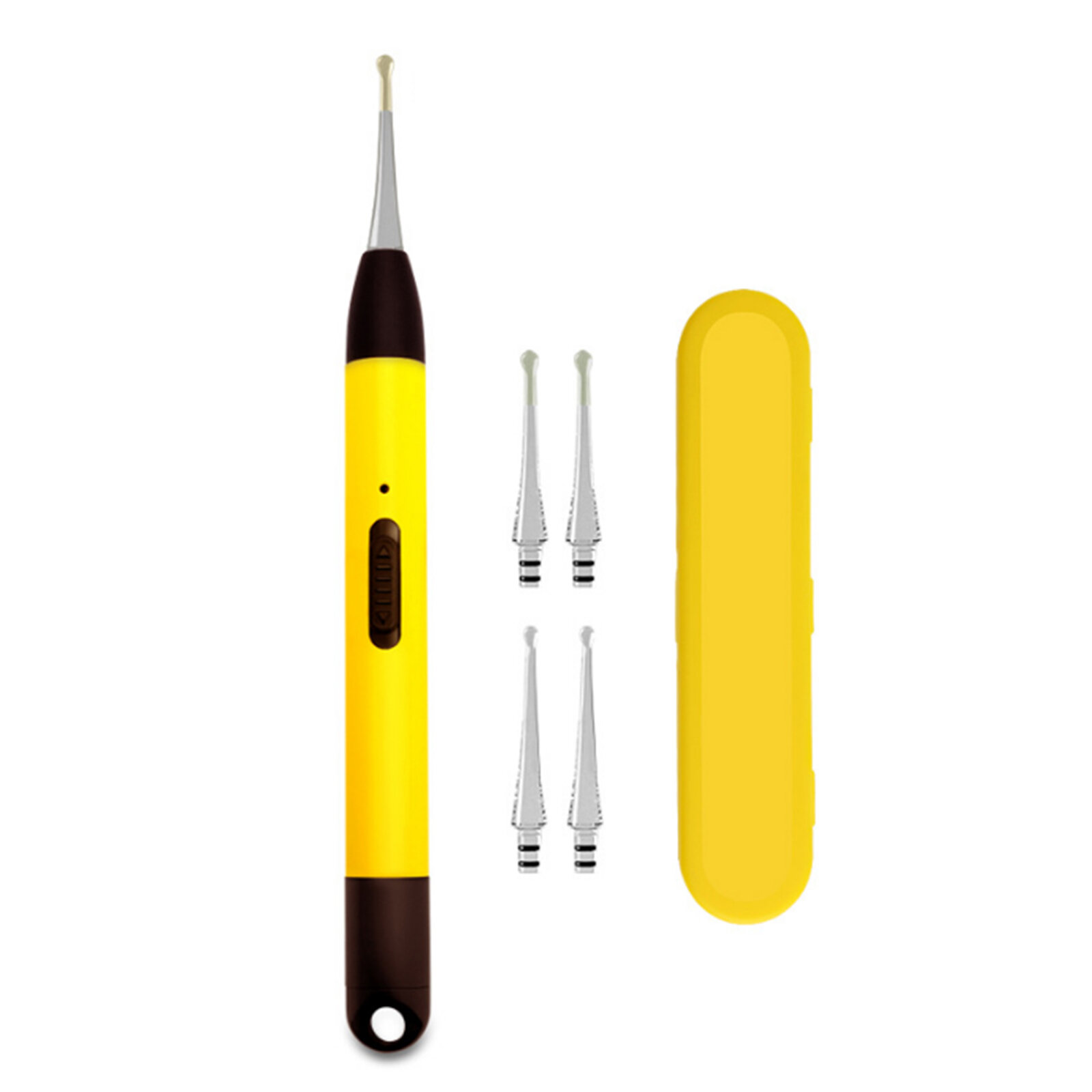 Устройство для очистки ушей от серы с LED-освещением Baby Earpick Remover Luminous Curette Health Care Tool для взрослых и детей, материал PVC и пластик, цвет желтый, USB-зарядка, в комплект входят 1 устройство, 2 силиконовых наконечника и 2 обычных