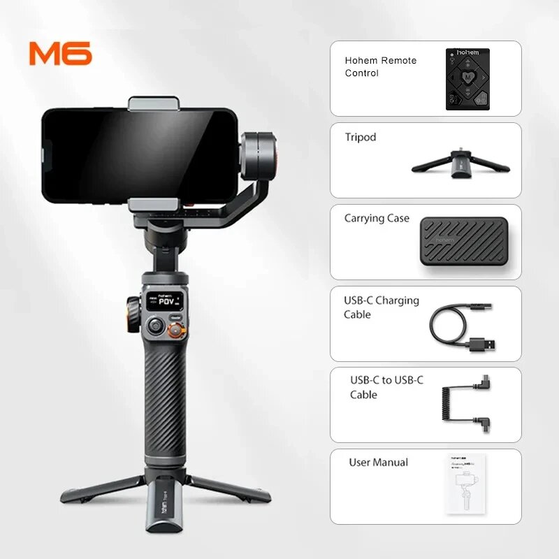 Hohem iSteady M6 KIT 3-Axis Handheld Smartphone Gimbal Stabilisator Telefoon Vlog for iPhone 15/14/13/12/11 Series
