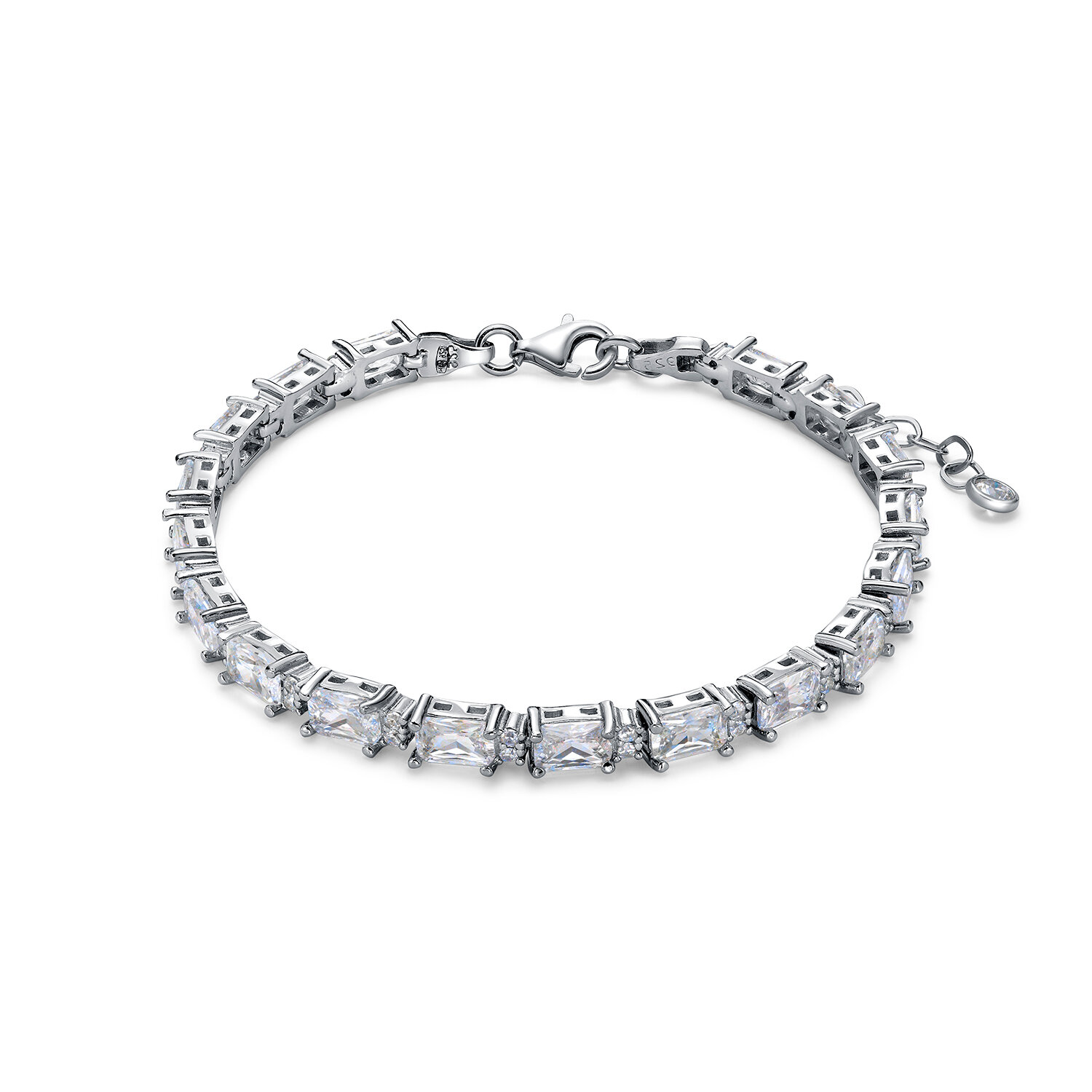 Браслет-цепочка, серебро, 925 проба, родирование, фианит