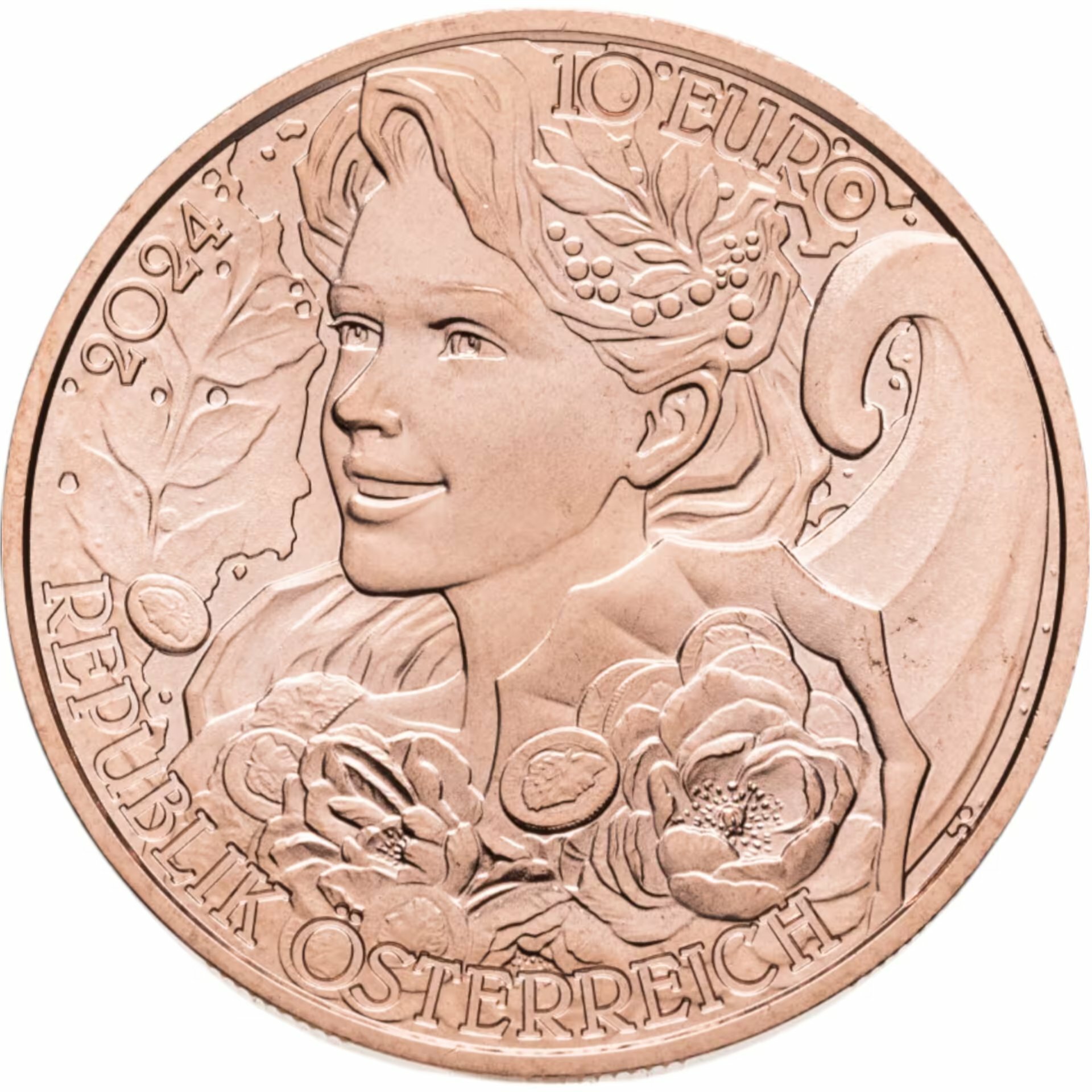 Австрия 10 евро 2024 "Язык цветов - Пион", Медь, в сохранности UNC