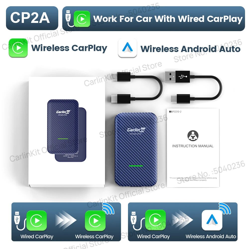 Беспроводной Адаптер-конвертер Carlinkit CP2A Для Android Auto И CarPlay, Мини-бокс С Поддержкой Wi-Fi 2.4G/5Ghz И Bluetooth