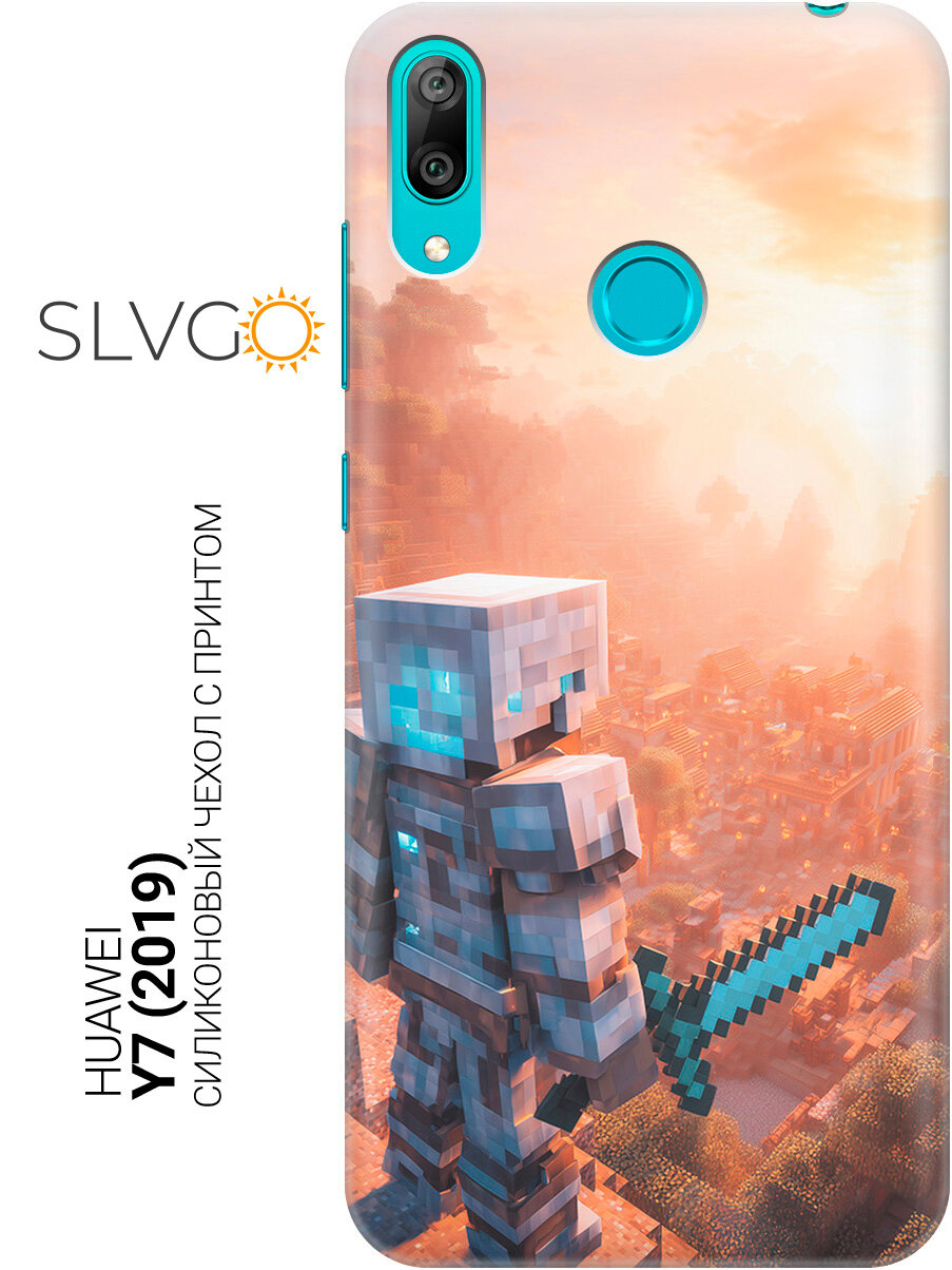 Силиконовый чехол на Huawei Y7 (2019) с принтом Путешественник в мире Майнкрафт, trn