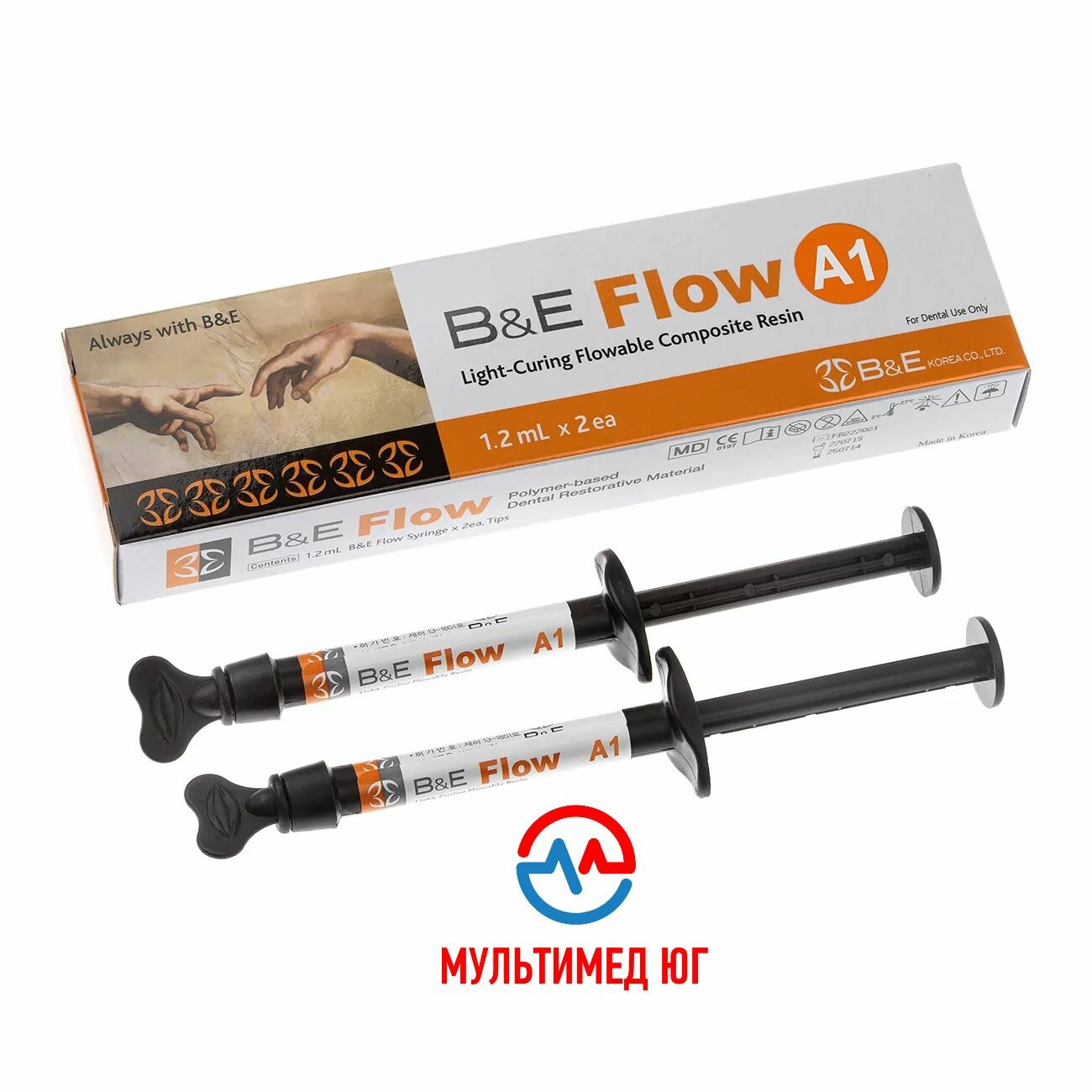 B&E Flow, шприц 2гр. х2шт, цвет A1. Текучий светоотверждаемый композит. B&E Korea.