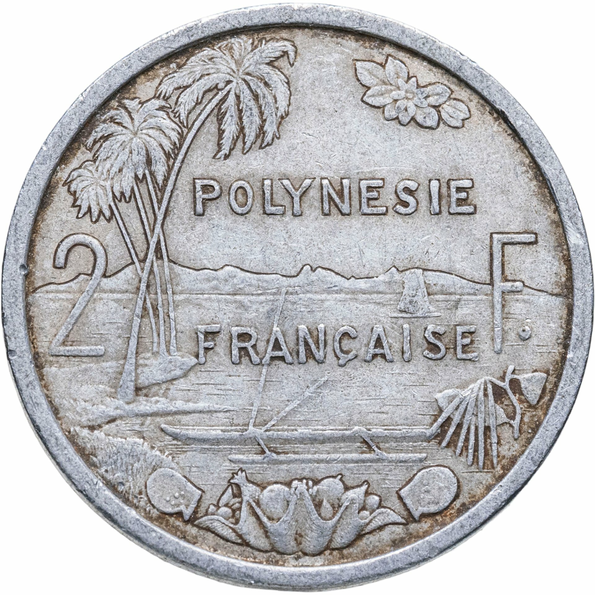 Французская Полинезия 2 франка 1965, Алюминий, в сохранности XF