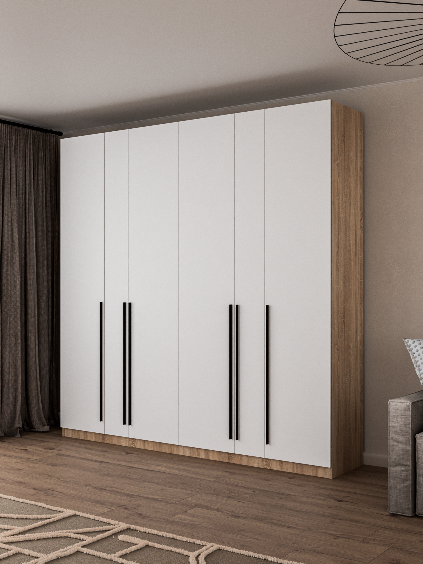 Шкаф распашной Teddy| Корпус ЛДСП Дуб Сонома| Фасад ЛДСП Белый| Ручка черная