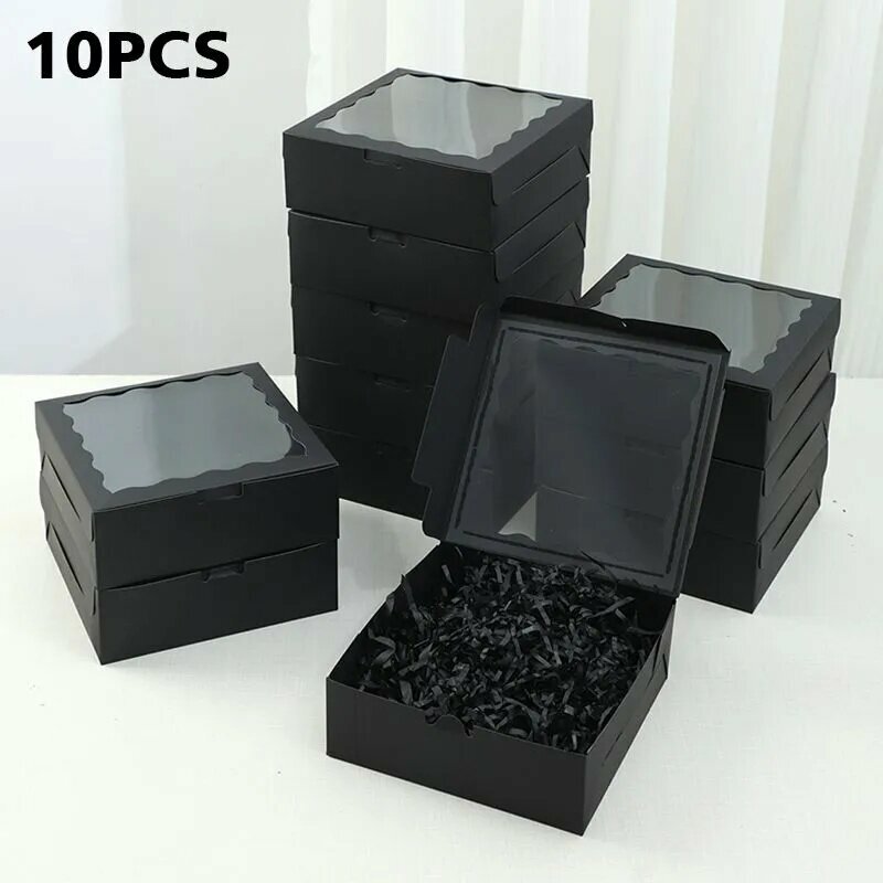 Крафт коробка с прозрачная окном 17.8x17.8x6 см, 10 штук, подарочная Эко упаковка для продуктов, конфет, кондитерских изделий, игрушек, коробка для доставки еды и кейтеринга