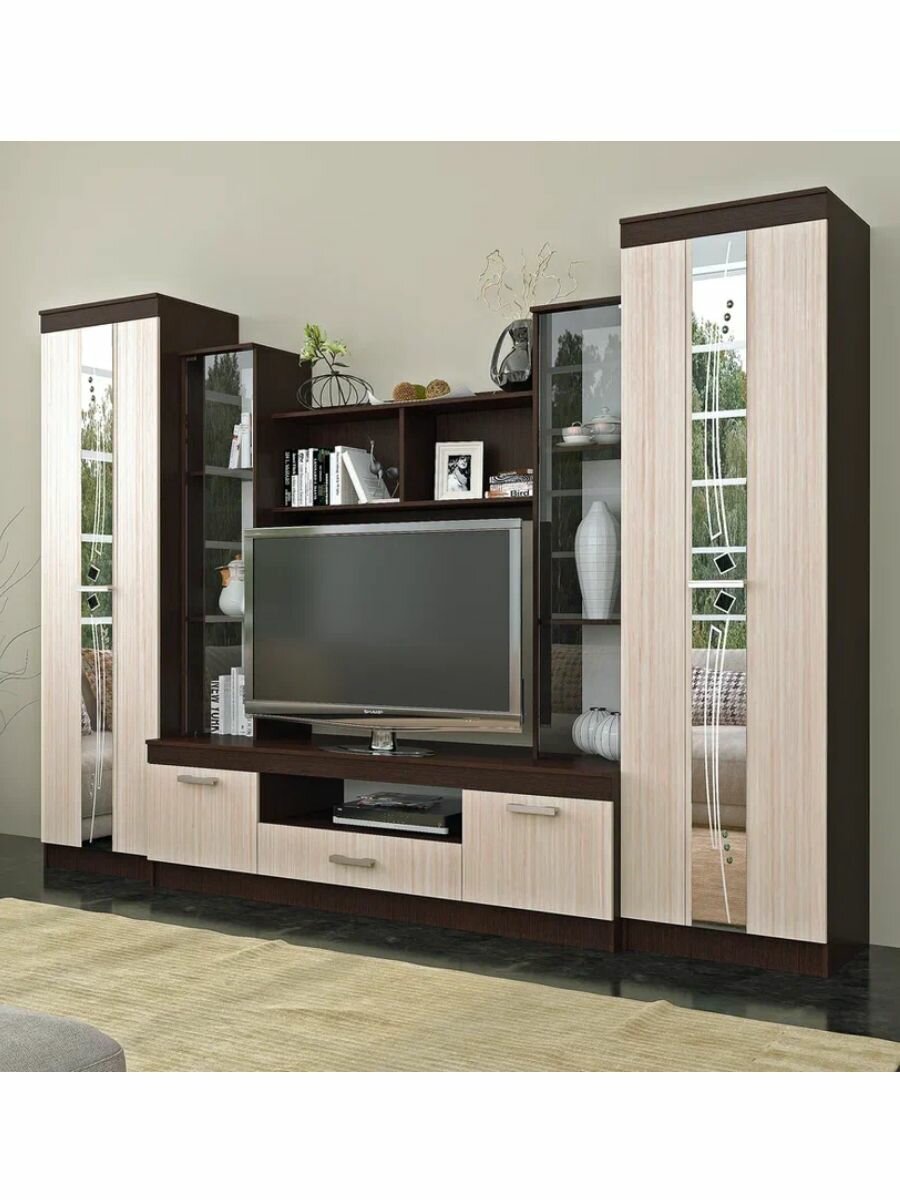 Гостиная Атлантида 2 ЛДСП 3000х2216х594, Венге/Дуб беленый, МИФ