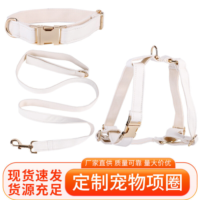 Набор ошейник поводок нагрудник для собак, размер XXS, белый цвет, полный комплект