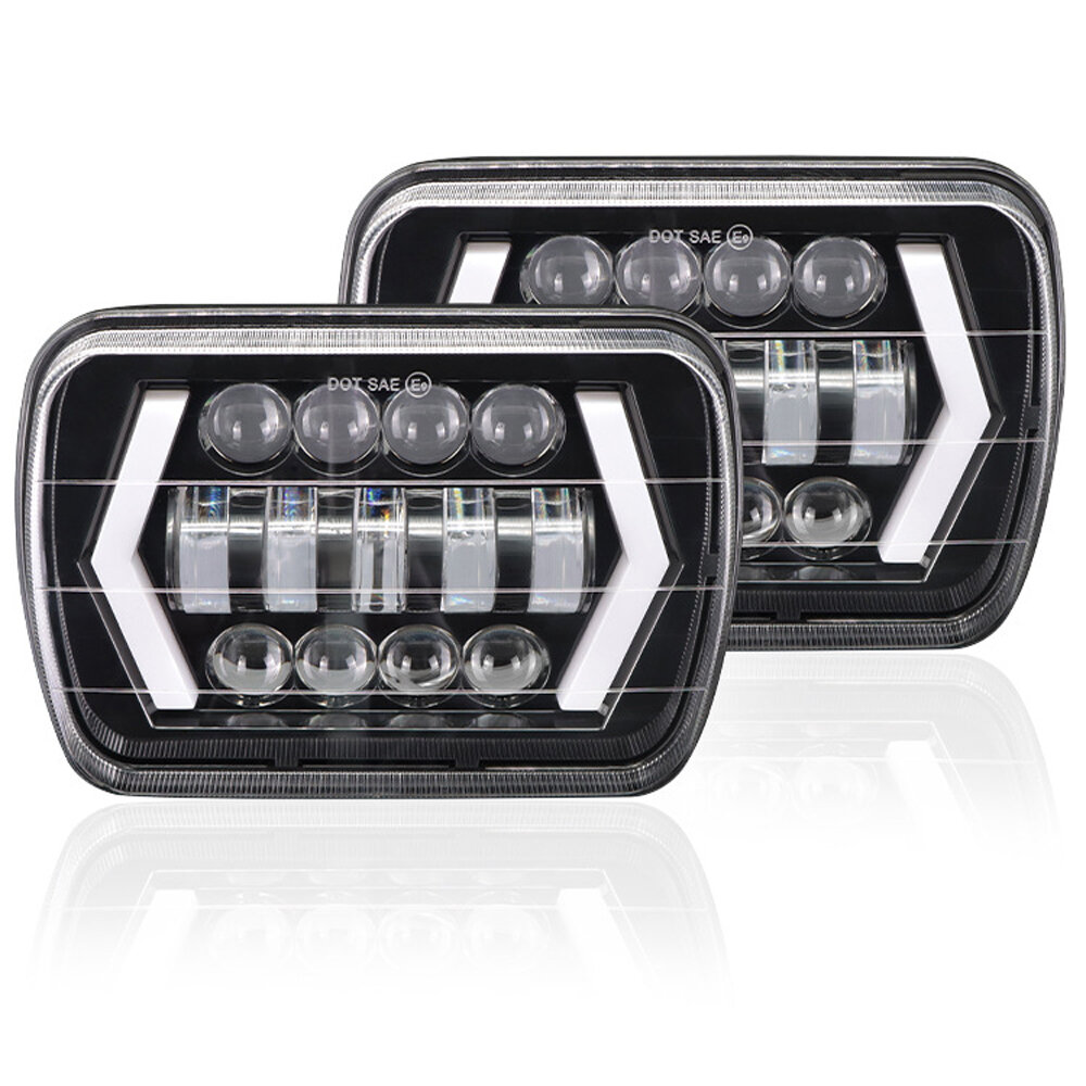 5x7' LED Фары с дальним/ближним светом, прямоугольные автомобильные фары с дневным ходовым светом и поворотным сигналом, черный цвет, 6000 люмен, 200x140x60 мм, алюминий, комплект из 2 штук