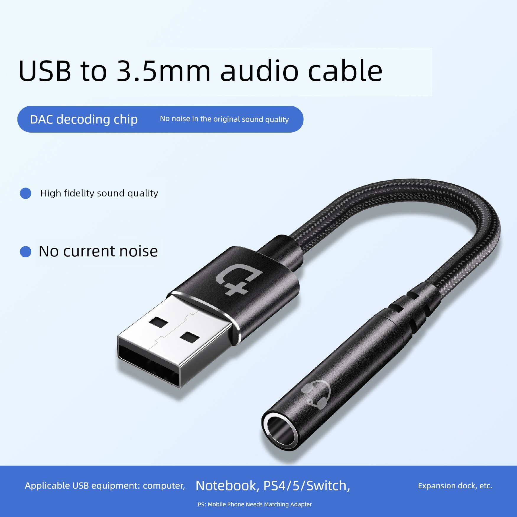 Адаптер USB-C к 3.5 мм аудиокабель для ноутбука, настольного ПК, наушников и микрофона - высококачественное звуковое