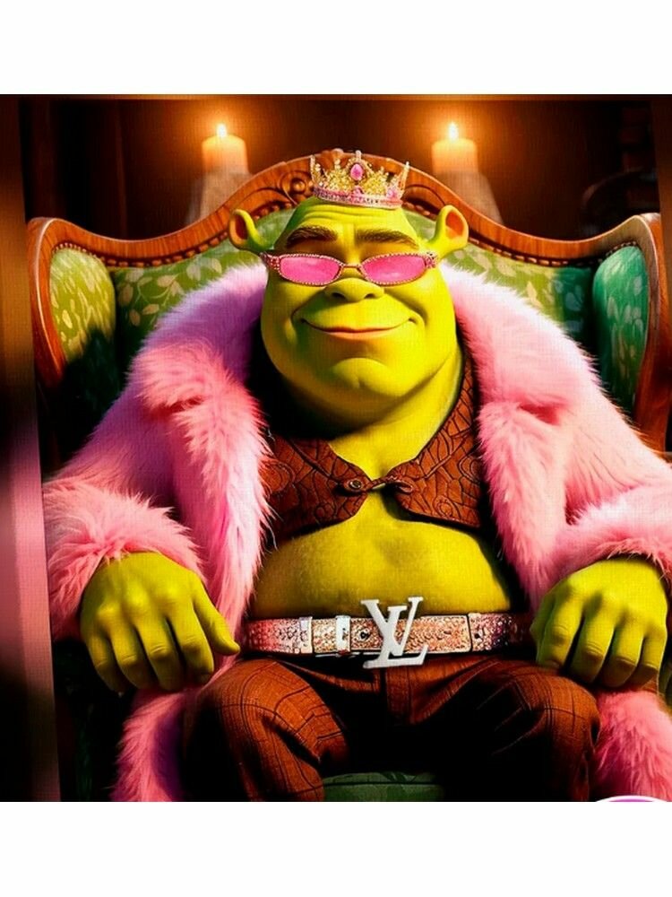 Алмазная картина, 30х40 см, алмазная вышивка, инкрустация стразами / "Шрек в шубе"