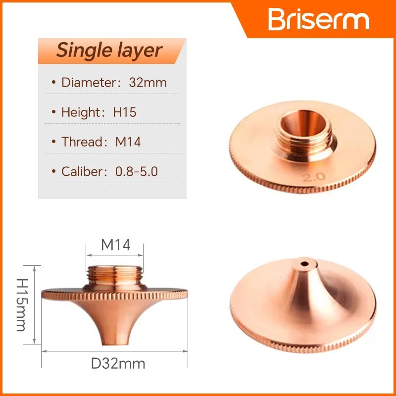 Лазерное сопло D32 H15 M14, Калибр 1.4mm, Single