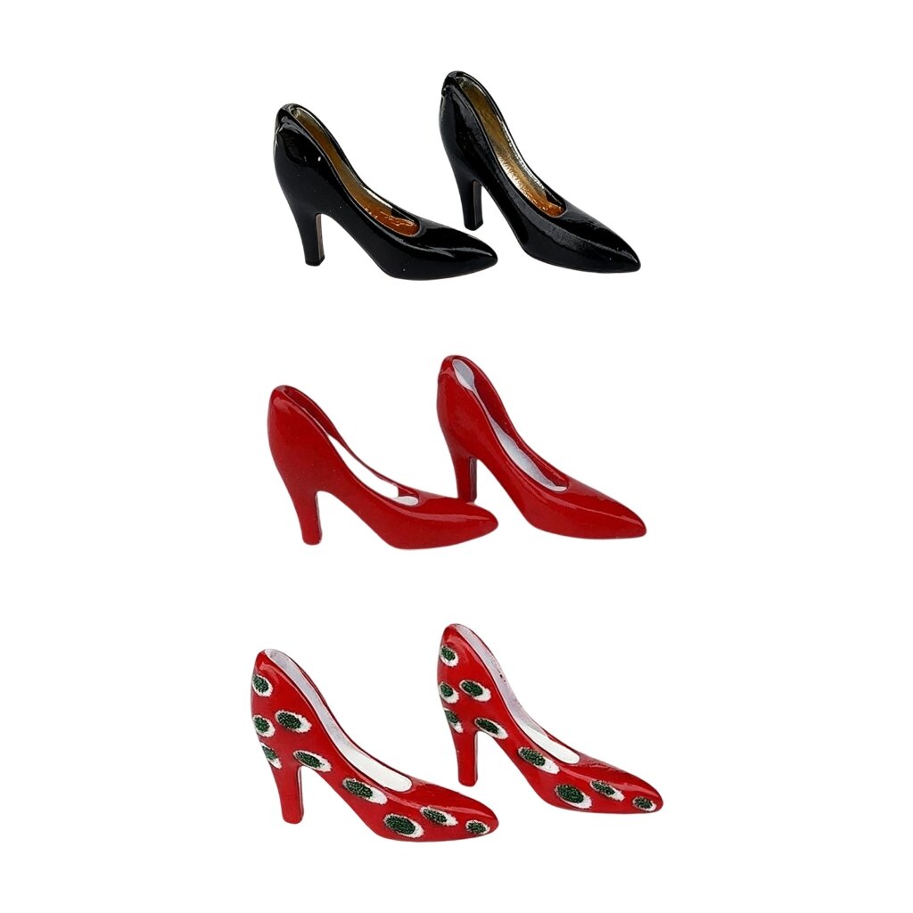 Collectible 3 Pairs Miniature Doll High Heel Shoes Metal Design Detailed Craft