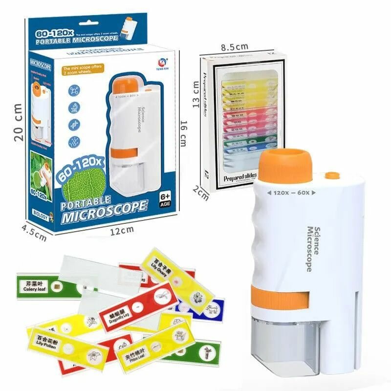Микроскоп школьный детский с набором для опытов, Детский портативный микроскоп,