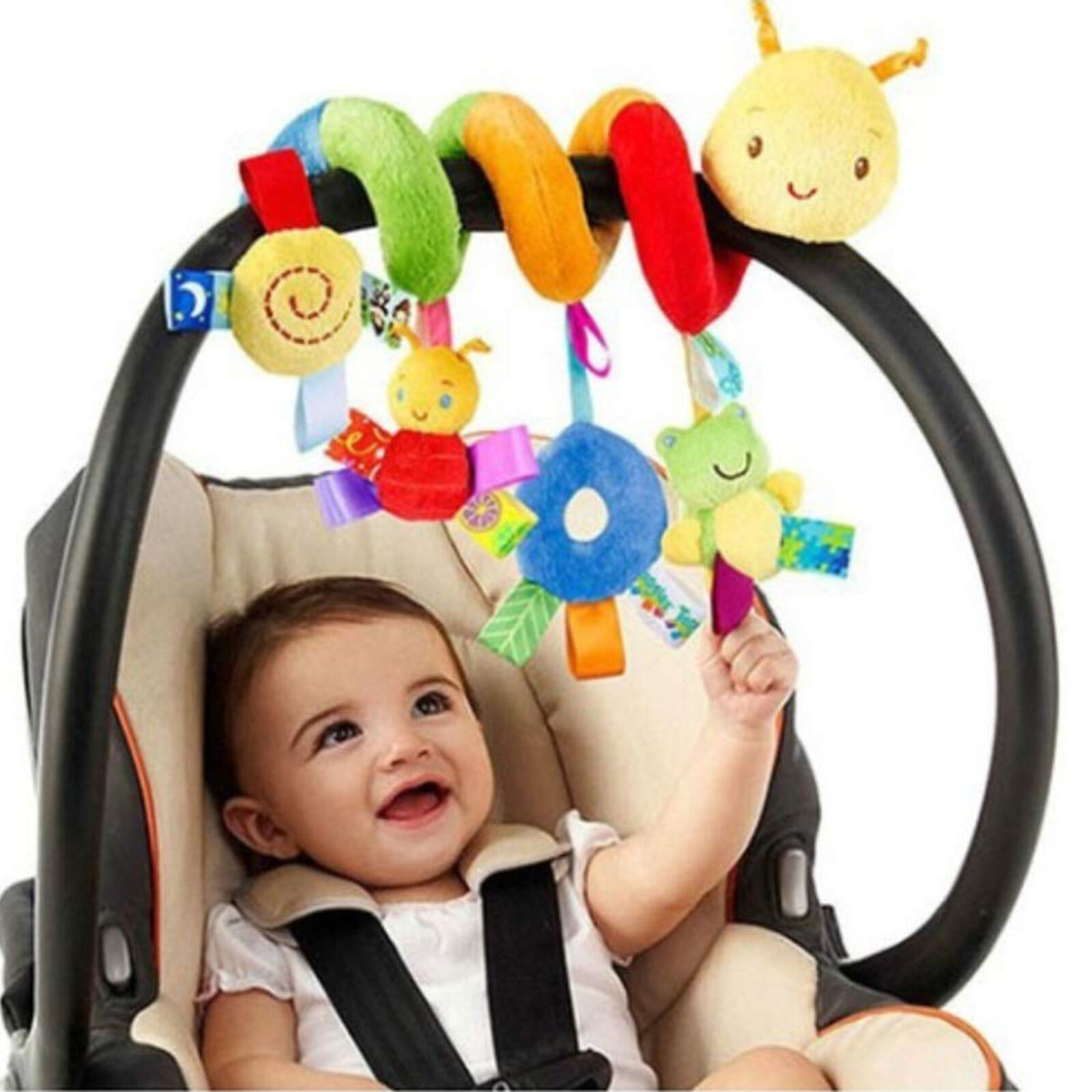 Игрушка для детской коляски, червяк для младенца, люлька с гудящим мультяшным насекомым, подвесной плюшевый спиральный обертка, безопасная игрушка для младенцев мальчиков и девочек, материал: короткий плюш + коралловая шерсть, размер: 28X25 см, вес: