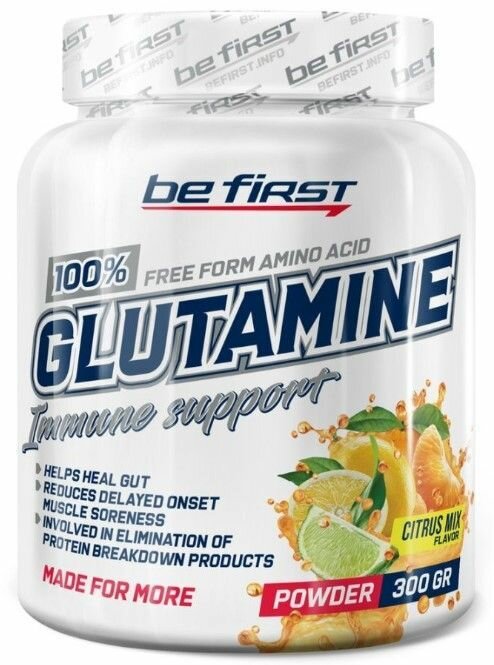 Аминокислота л-глутамин порошок (Цитрусовый микс) Be First Glutamine Powder (глютамин) 300 гр