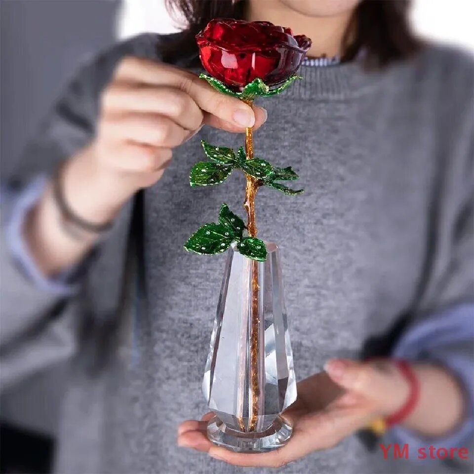 Хрустальная роза + украшение вазы YM store фигурка красная роза подарок