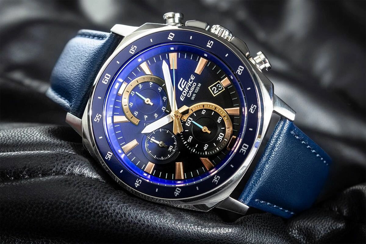 Наручные часы CASIO, серебряный, синий — фото 1